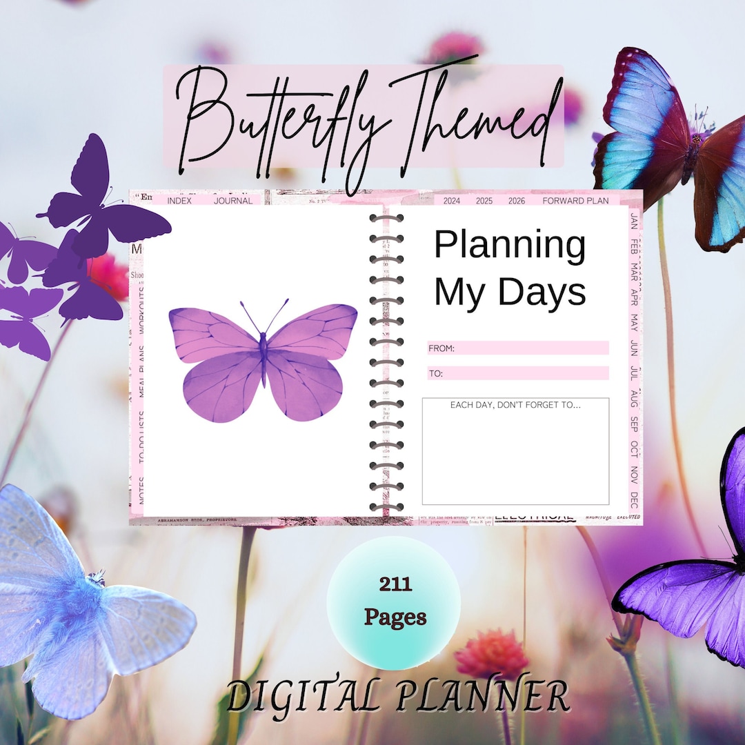 Butterfly Themed Digital Planner| Free Checklist Templates| - Etsy
