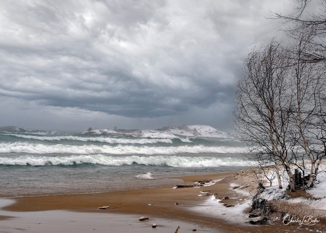 A Lake Superior Winter Storm Located on the Shore of Marquette Michigan ...