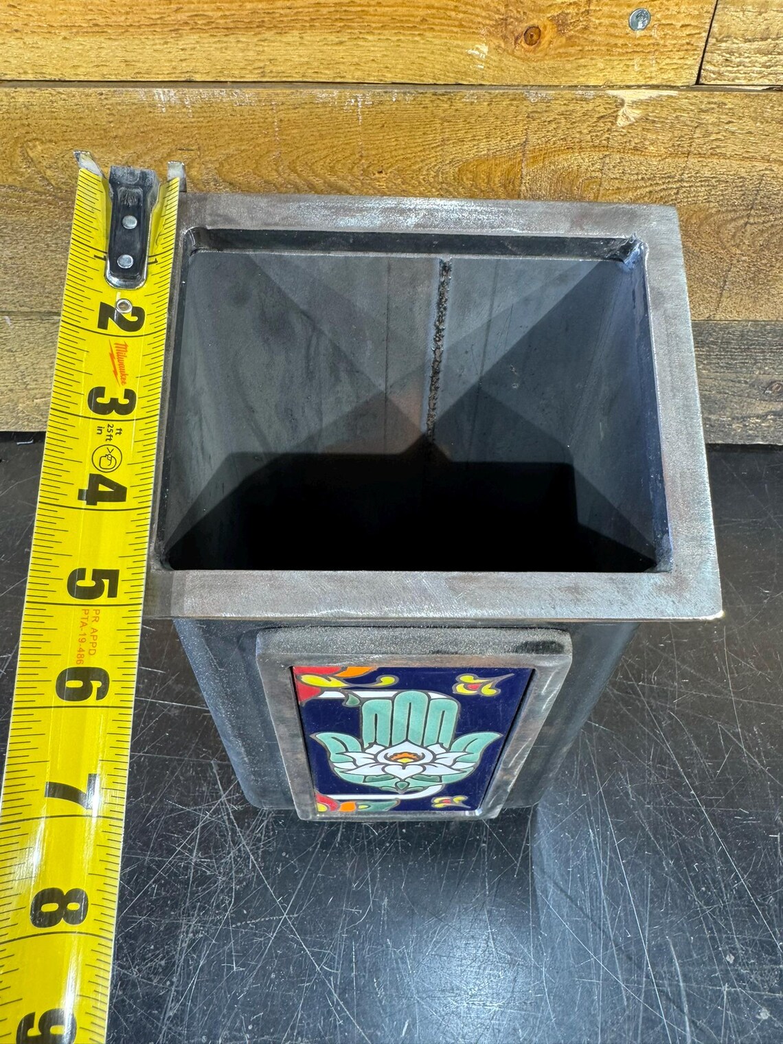 Metal Planter / Steel Planter With Custom Tile / Upcycled - Etsy