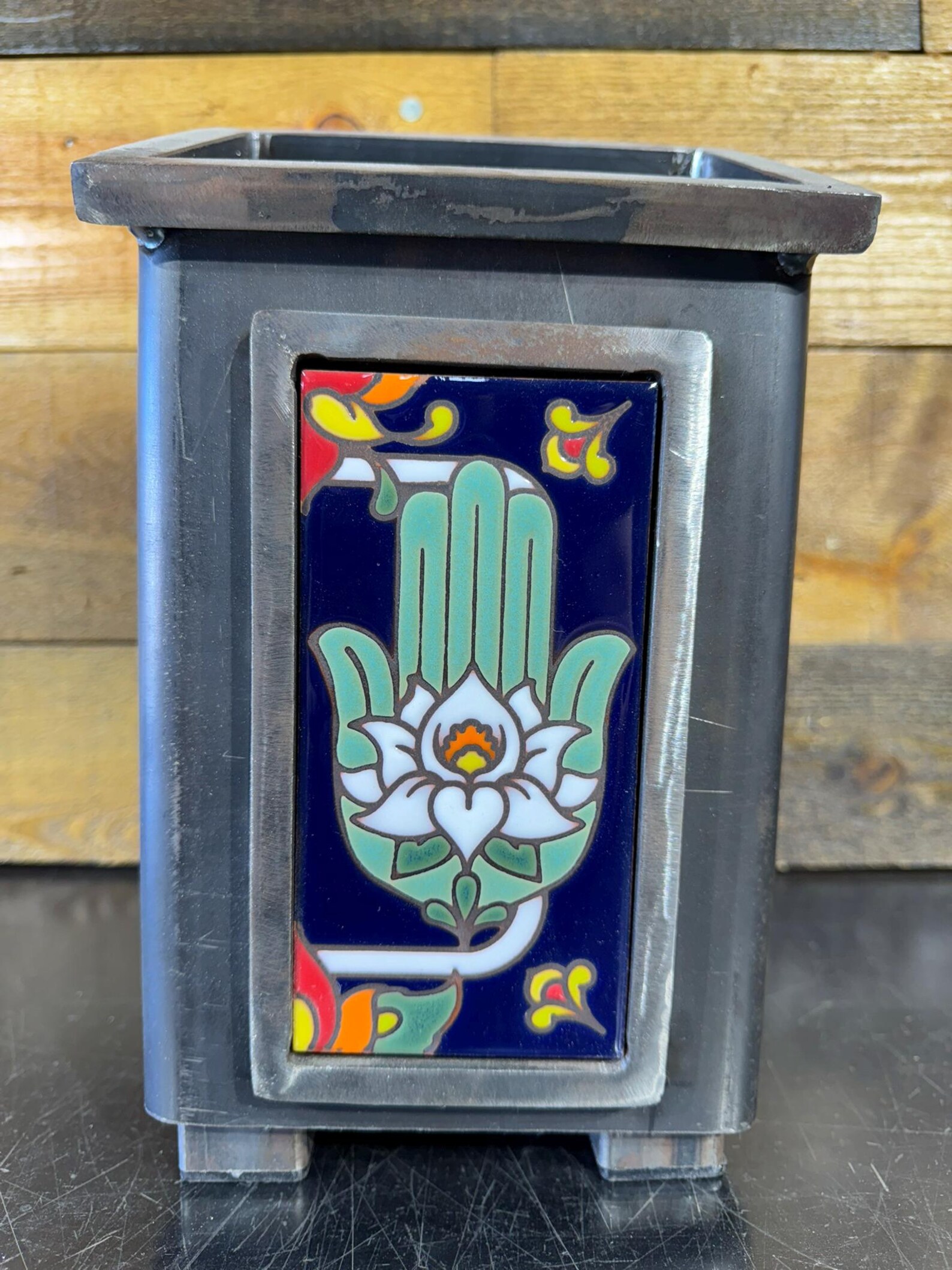 Metal Planter / Steel Planter With Custom Tile / Upcycled - Etsy