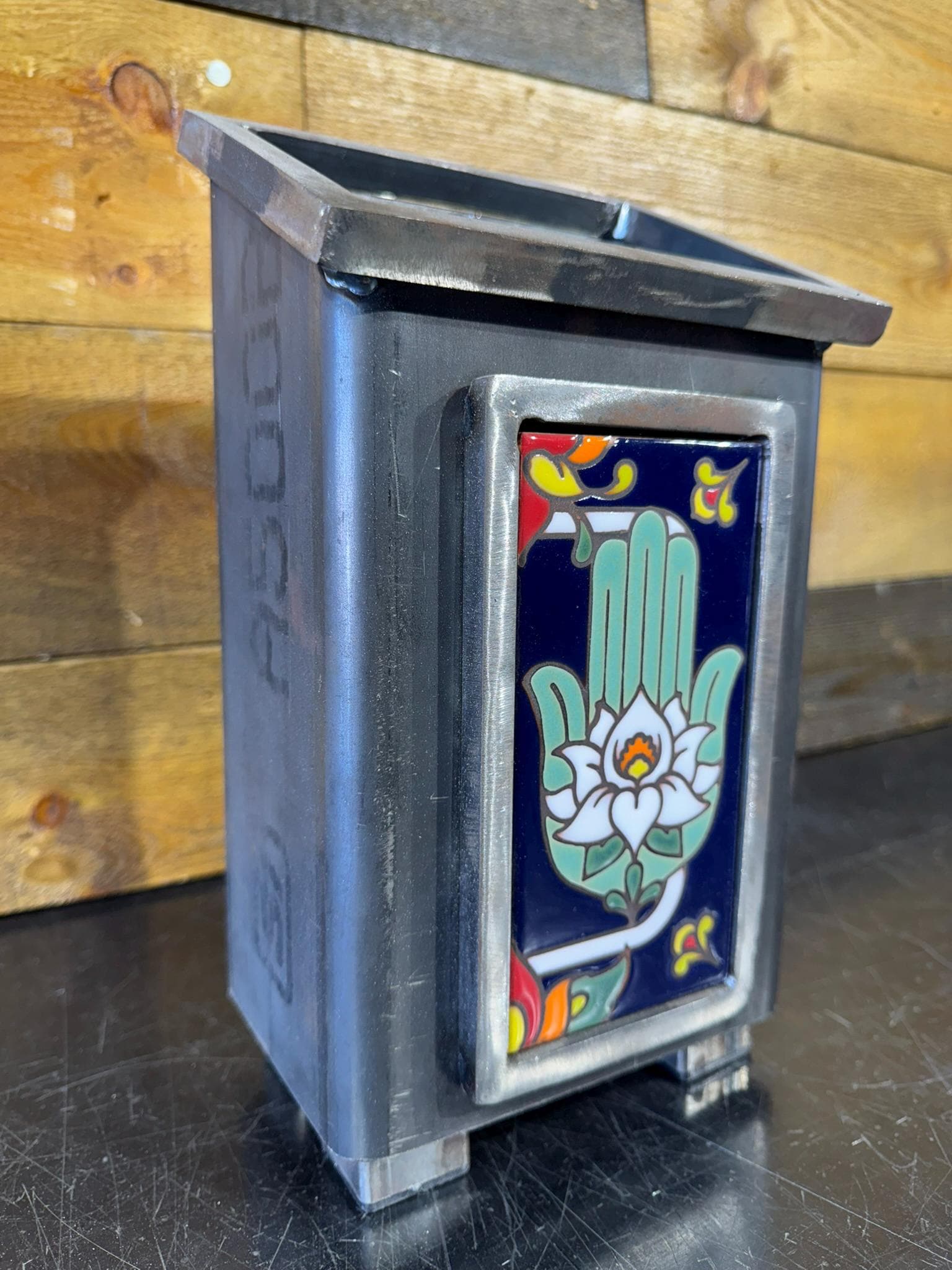 Metal Planter / Steel Planter With Custom Tile / Upcycled - Etsy
