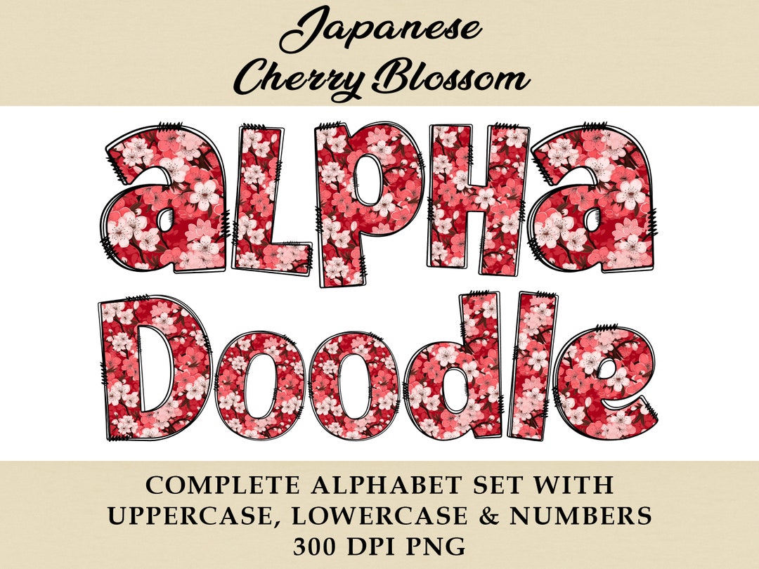Japanese Cherry Blossom Alpha Doodle Letters | Colorful Flowers Font ...