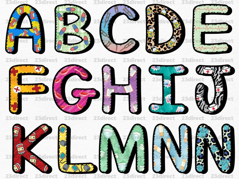 Nurse Alphabet Bundle | Colorful Nursing Life Font | Nurse PNG Letters ...