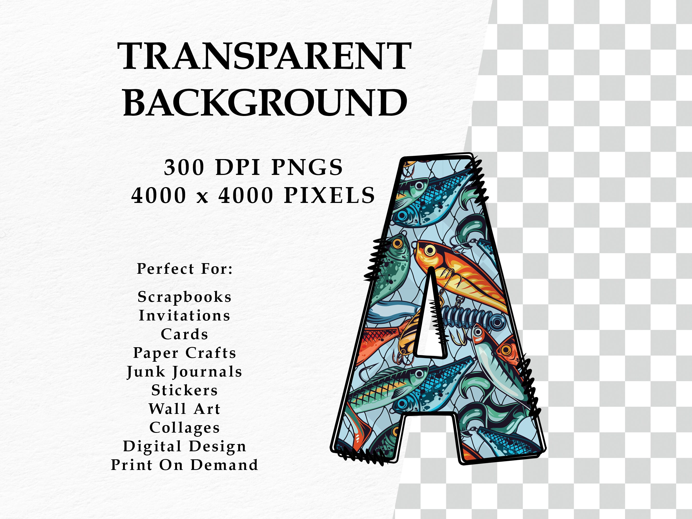 Fishing Doodle Alphabet Bundle | Fishing Letters | 5 Full Uppercase ...