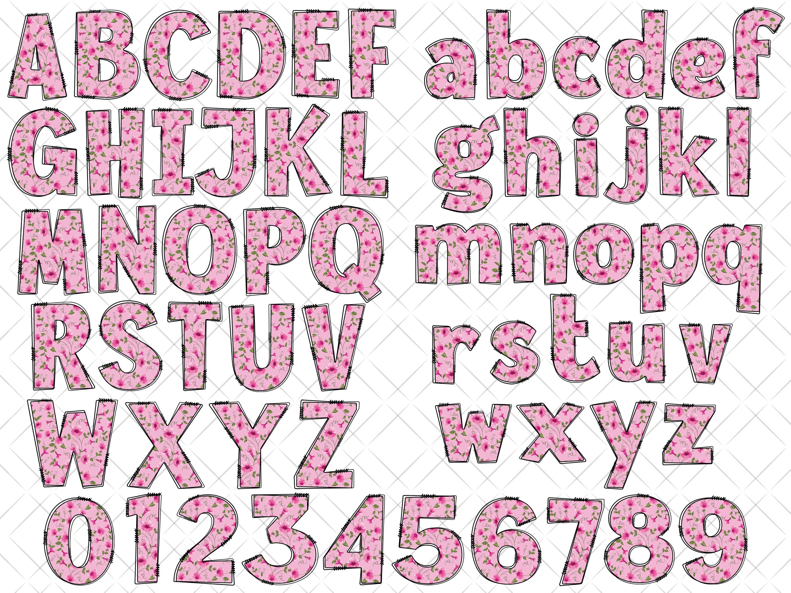 Pink Flowers Alphabet Doodle Letters | Colorful Pink Flowers Font ...