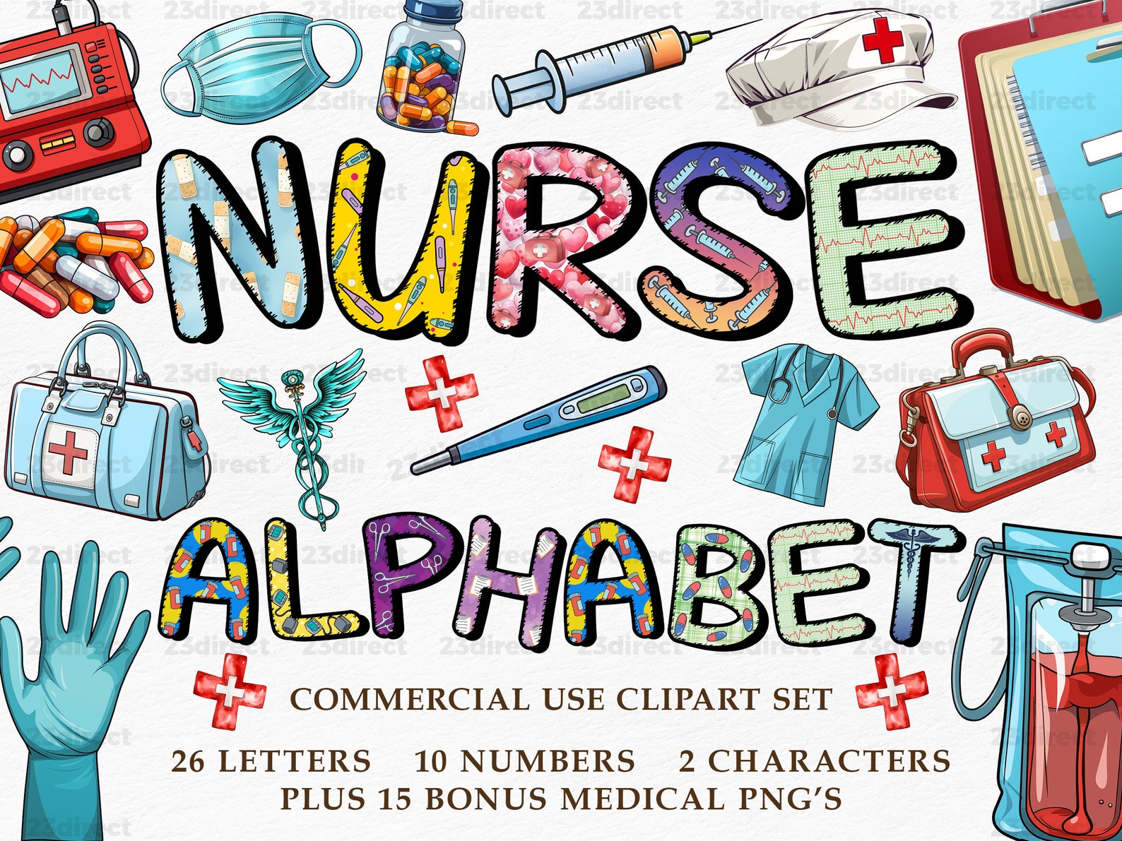 Nurse Alphabet Bundle | Colorful Nursing Life Font | Nurse PNG Letters ...