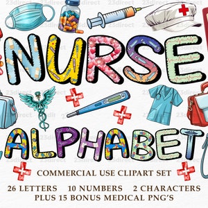 Nurse Alphabet Bundle | Colorful Nursing Life Font | Nurse PNG Letters ...