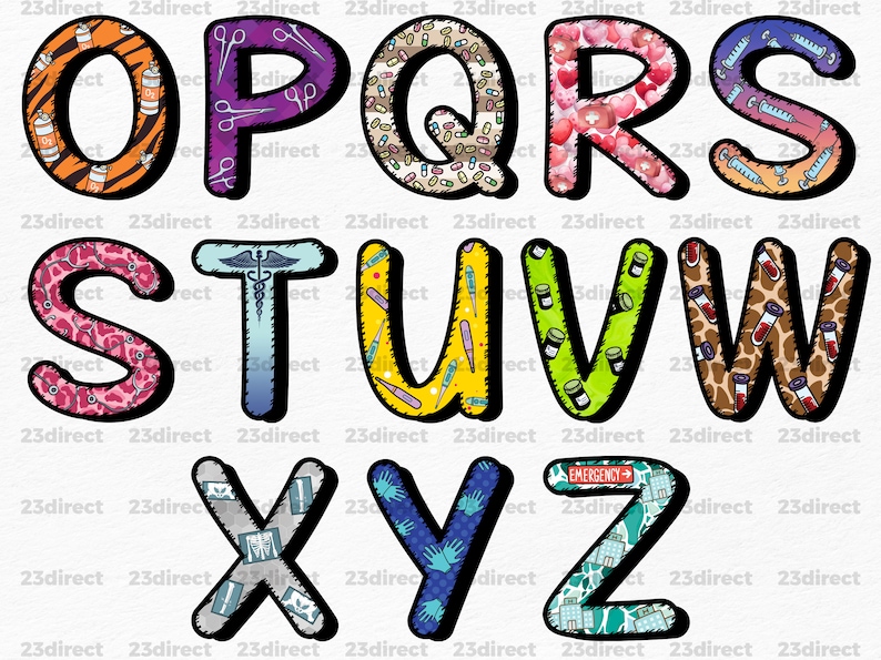 Nurse Alphabet Bundle Colorful Nursing Life Font Nurse PNG Letters ...
