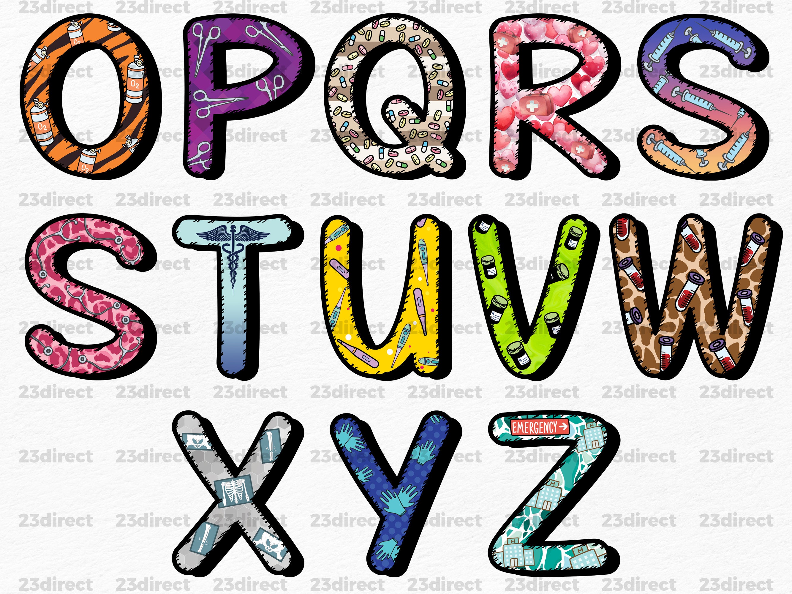 Nurse Alphabet Bundle Colorful Nursing Life Font Nurse PNG Letters ...