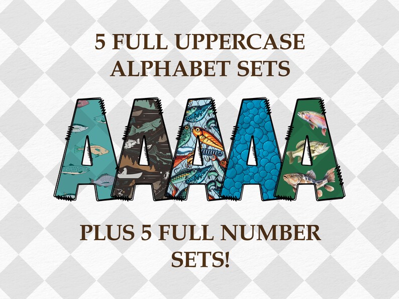 Fishing Doodle Alphabet Bundle Fishing Letters 5 Full Uppercase Letter ...