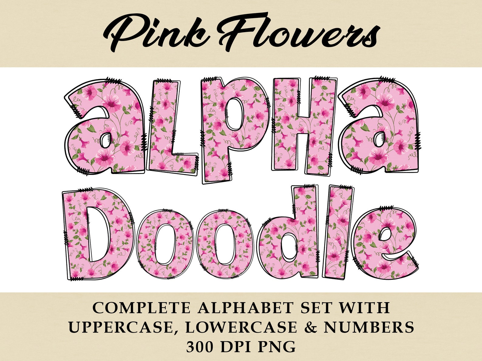 Pink Flowers Alphabet Doodle Letters | Colorful Pink Flowers Font ...