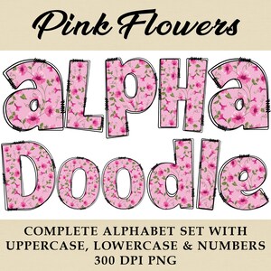 Pink Flowers Alphabet Doodle Letters | Colorful Pink Flowers Font ...