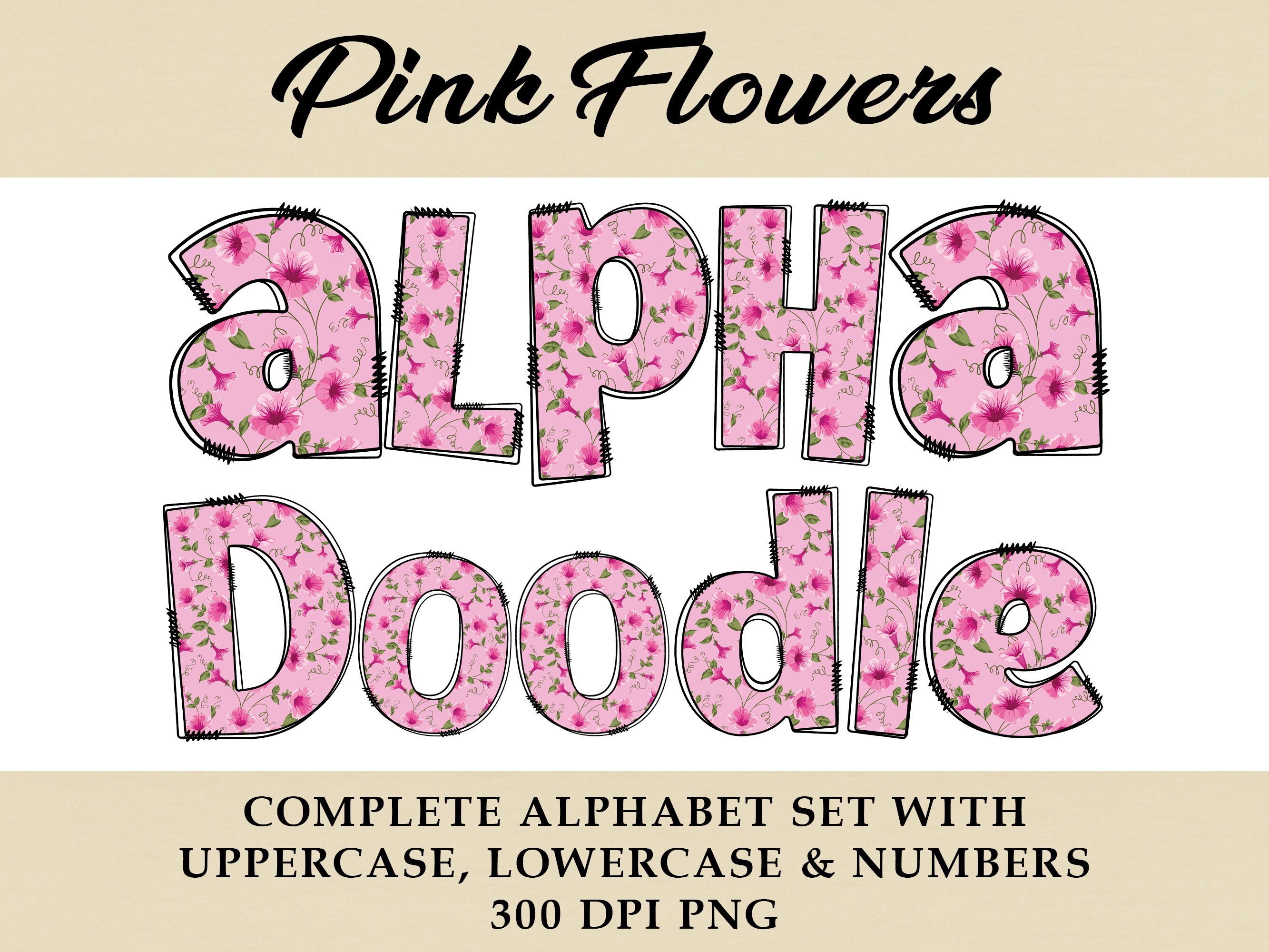 Pink Flowers Alphabet Doodle Letters | Colorful Pink Flowers Font ...