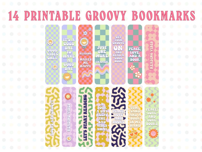 14 Printable Groovy Bookmarks Book Readers Girly Hippie Retro Pattern ...