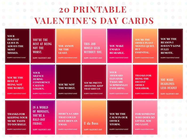 20 Printable Valentines Day Cards for Coworkers | Last Minute Gift Tag ...