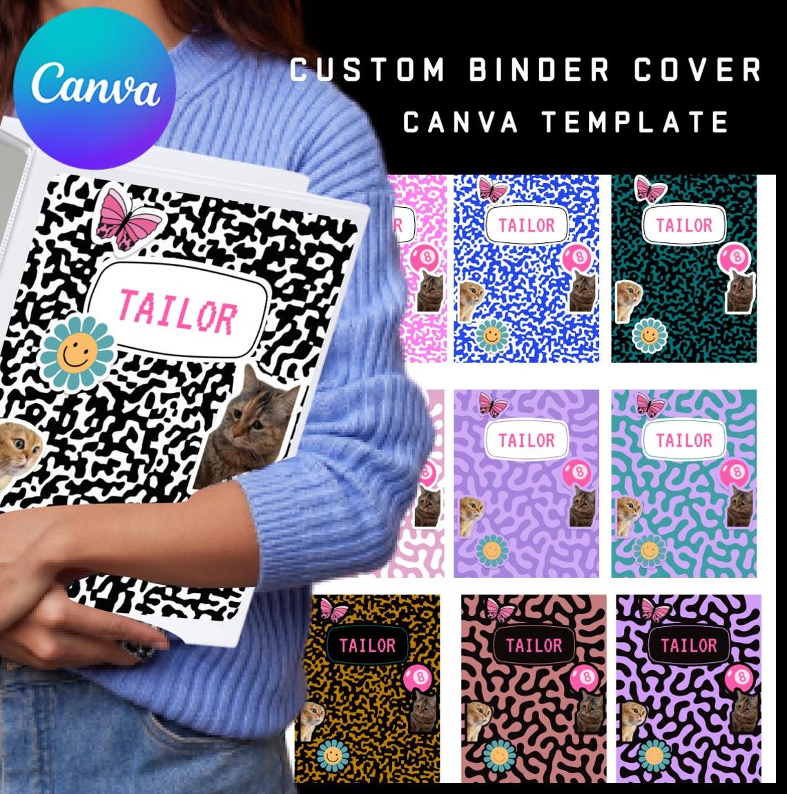 Custom Printable Binder Cover Template Preppy Back to School ...