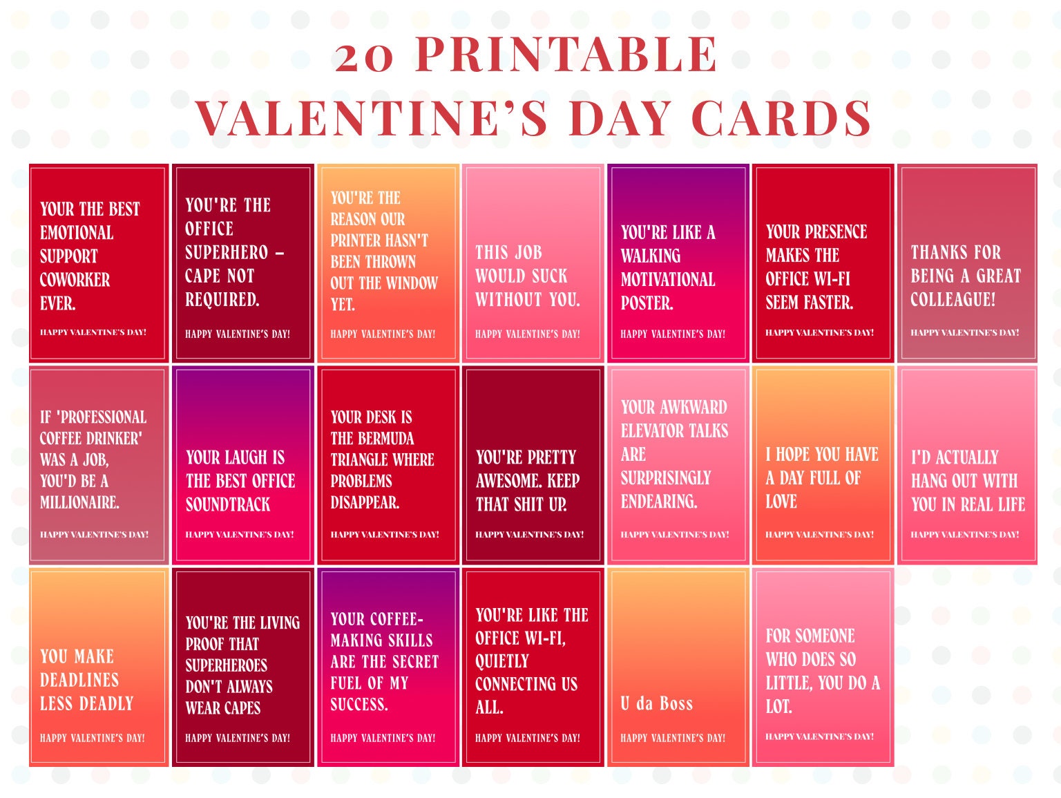 20 Printable Valentines Day Cards for Coworkers | Print at Home | Nice ...