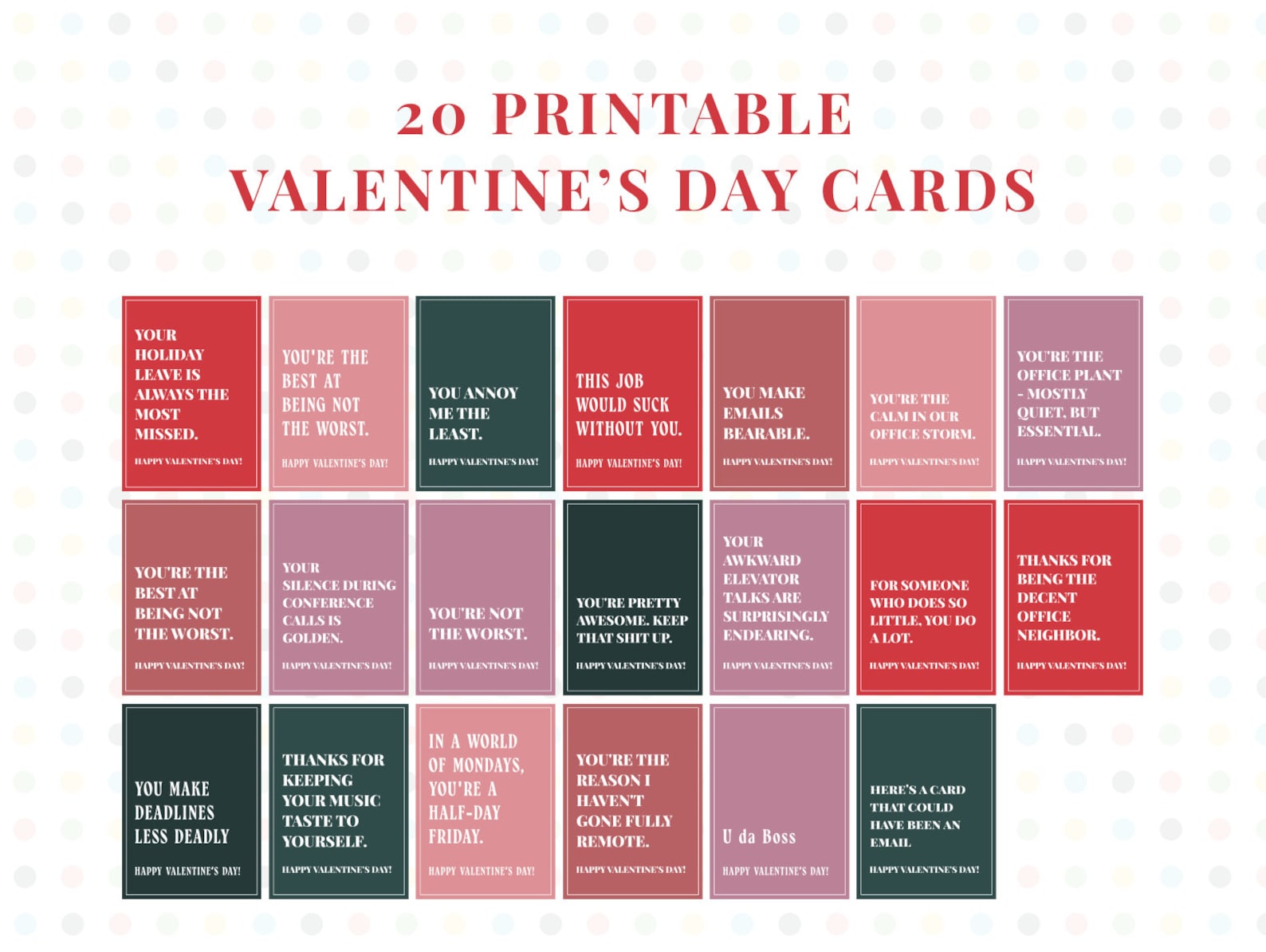 20 Printable Valentines Day Cards for Coworkers Last Minute Gift Tag ...