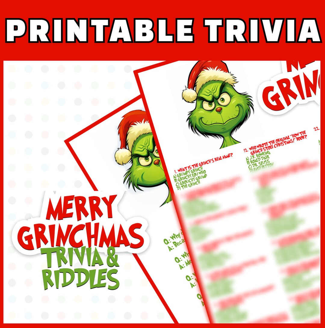 Christmas Grinch Trivia and Riddles Bundle Printable Games for ...
