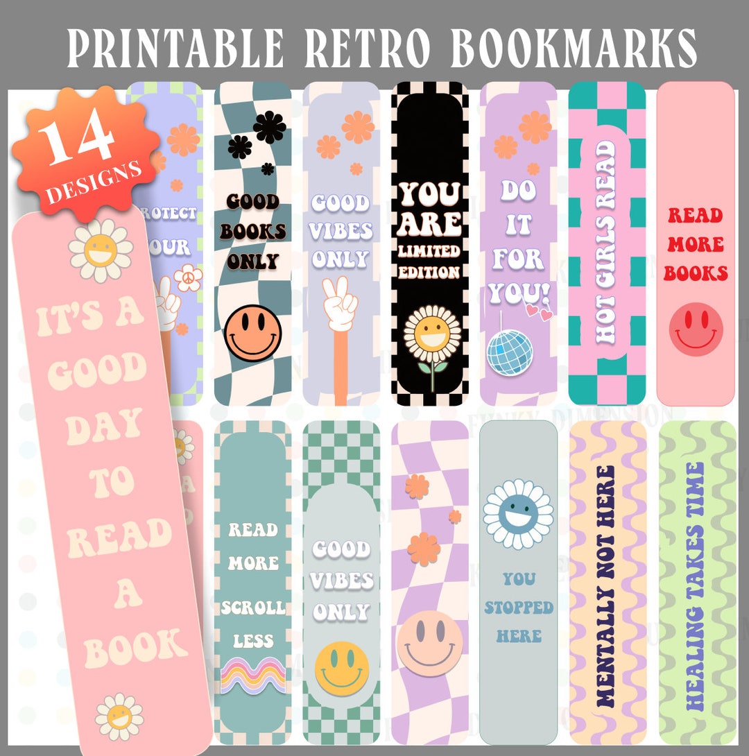 14 Printable Retro Bookmarks for Happy Book Readers Girly Hippie Retro ...