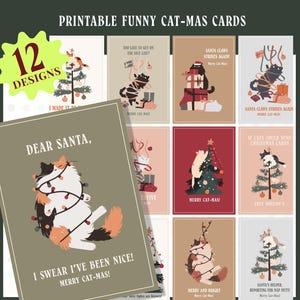 Funny Cat Christmas Cards, in Unique Illustrations | Cat-mas Card Set ...