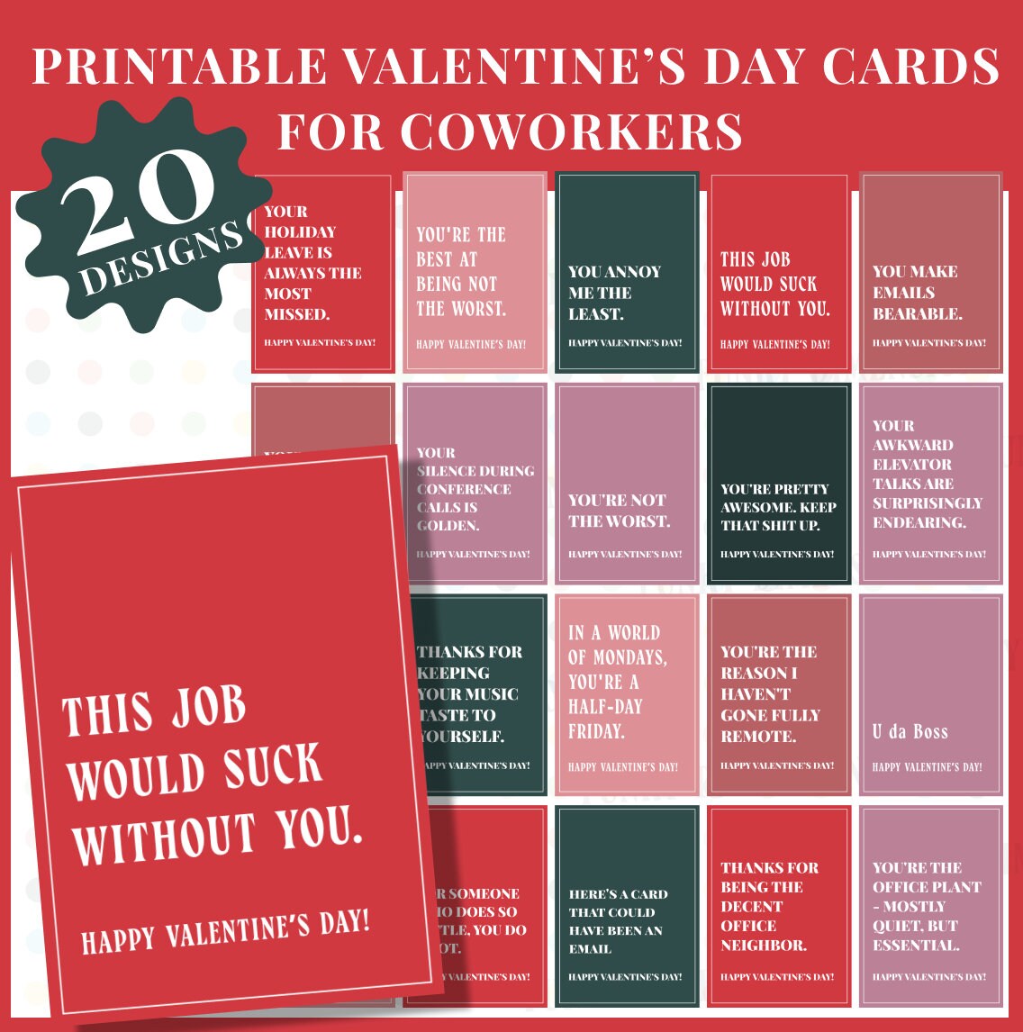 20 Printable Valentines Day Cards for Coworkers Last Minute Gift Tag ...