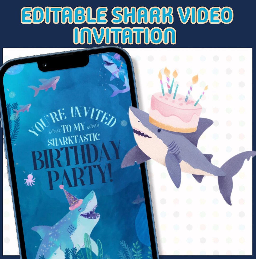 Animated Shark Birthday Invitation Editable Pool Party Invite ...