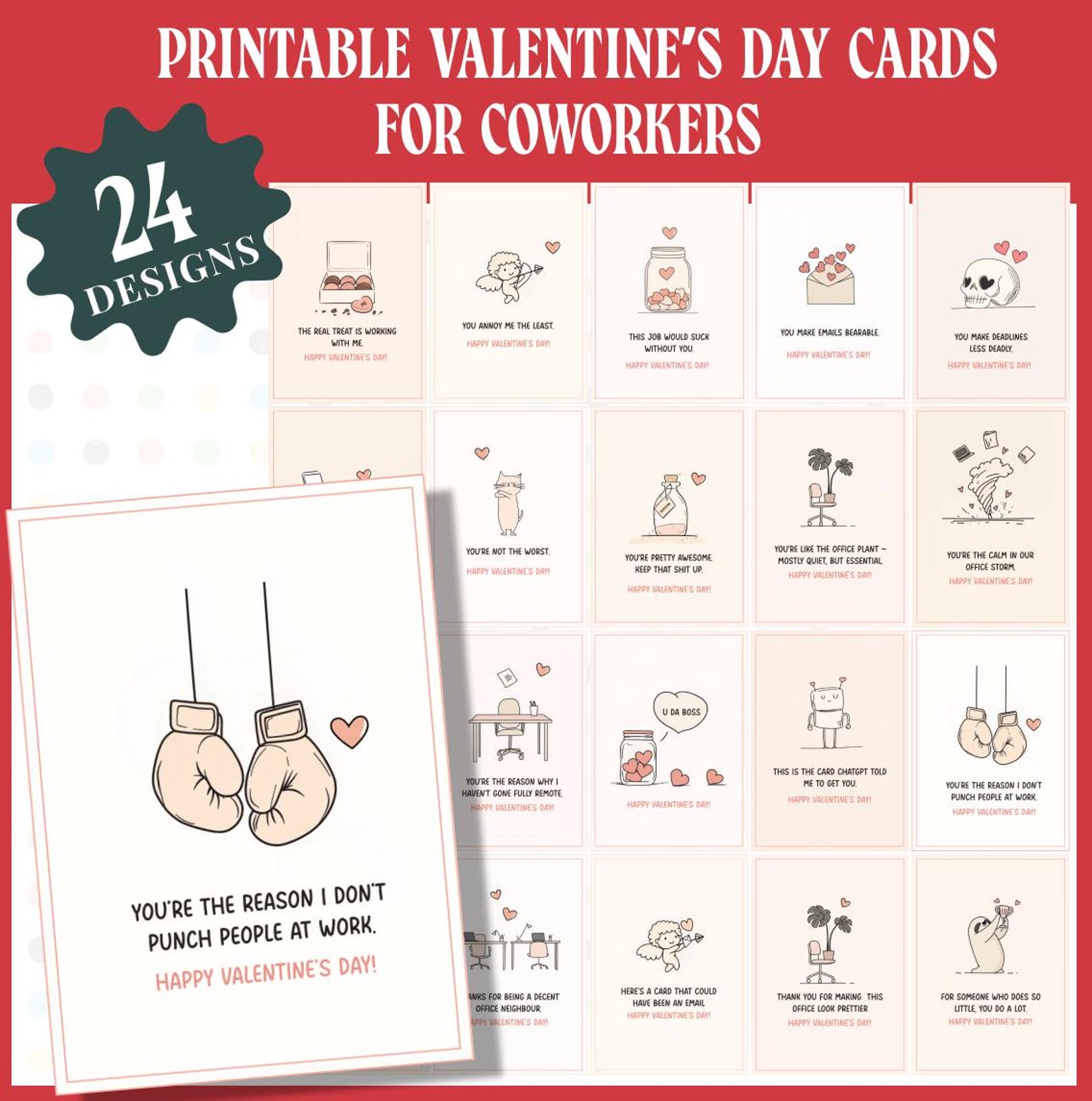24 Printable Valentines Day Cards for Coworkers | Gift Tag Sarcastic ...