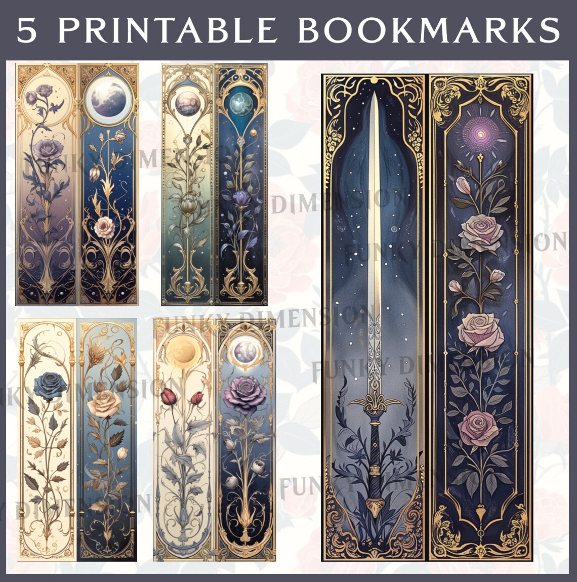 Printable Bookmarks | Rose Sword Magical for Book Lovers, Witchy ...