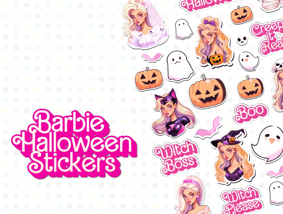 Halloween Stickers Pack Pink Letters Printable Digital Art Pink Doll ...