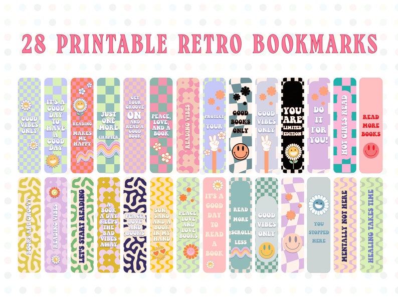 28 Printable Retro Bookmarks for Book Readers | Girly Hippie Retro ...