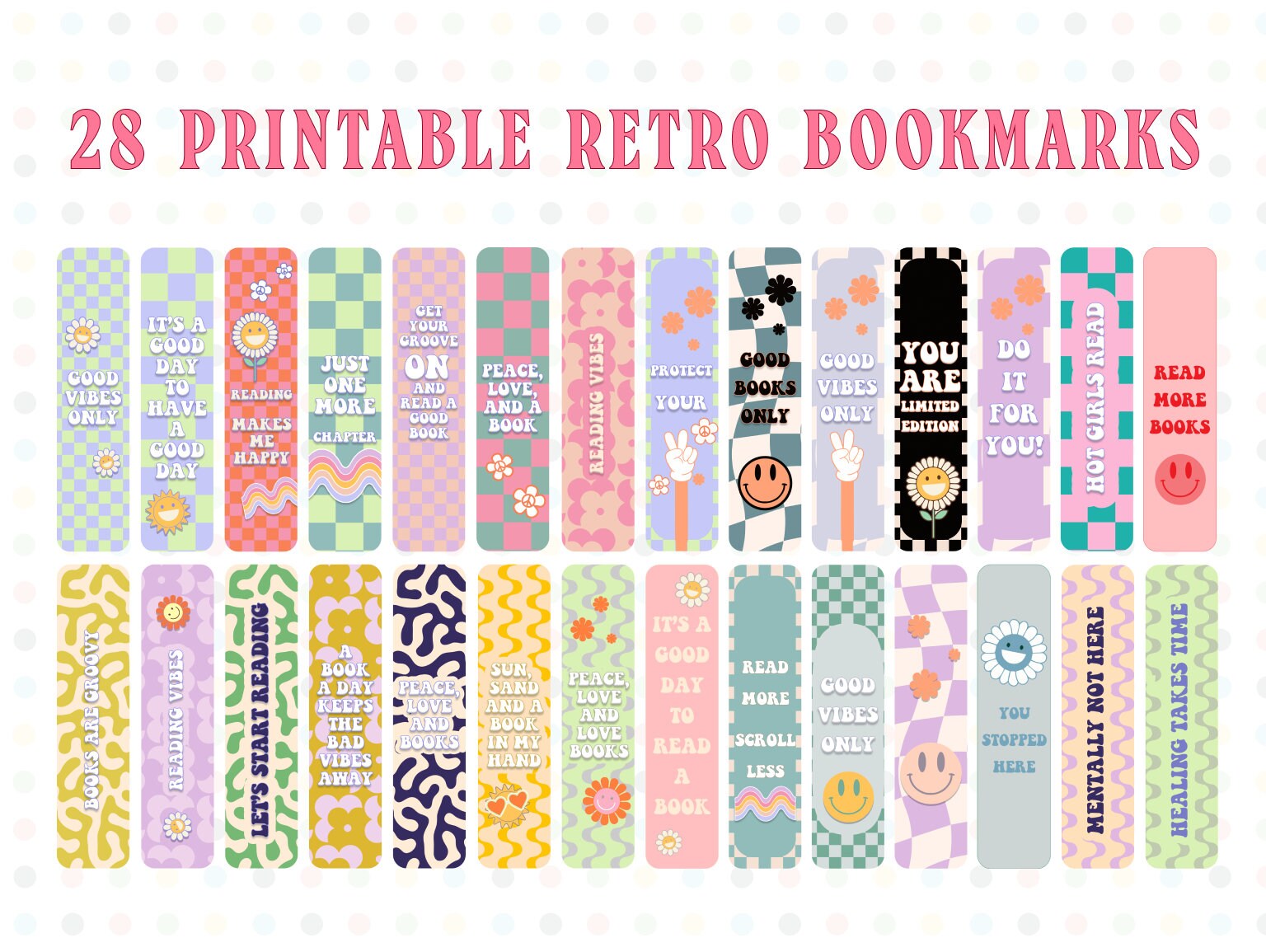 28 Printable Retro Bookmarks for Book Readers Girly Hippie Retro ...