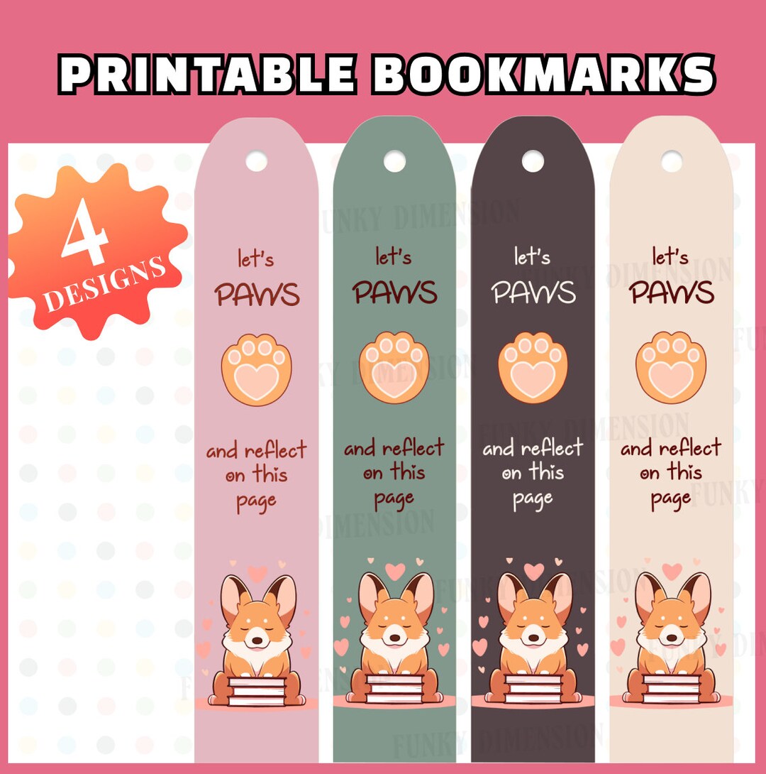 4 Corgi Bookmarks, Dog Mom Bookmark Digital Download, Printable - Etsy