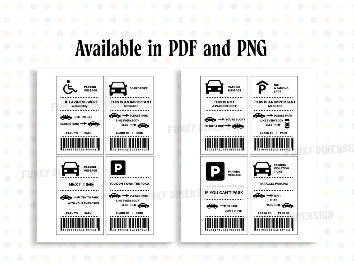 Printable Bad Parking Cards, Fake Parking Ticket, You Park Like an ...