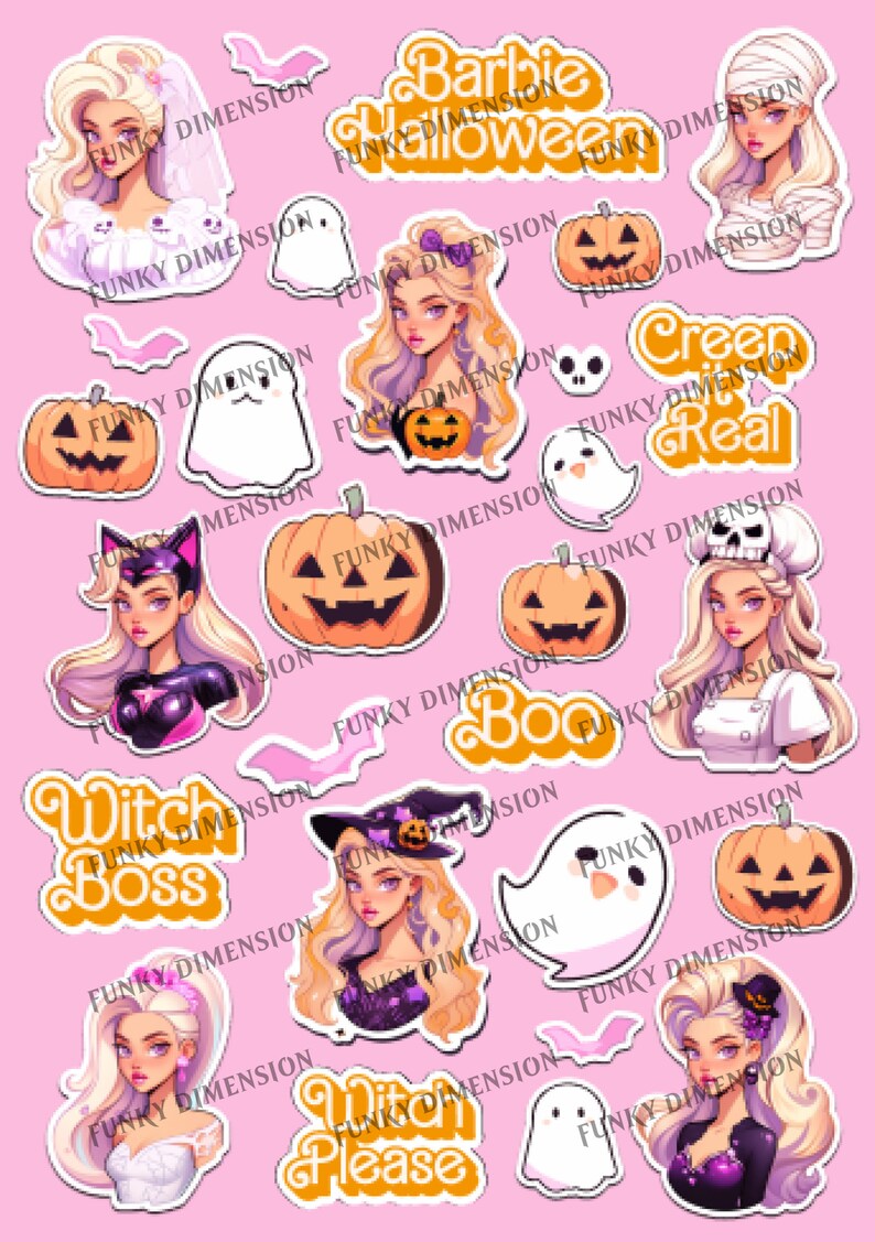 Halloween Stickers Pack Pink Letters Printable Digital Art - Etsy