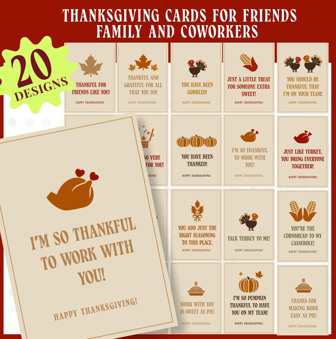 Printable Thanksgiving Card Set for Coworkers, Appreciation Funny ...