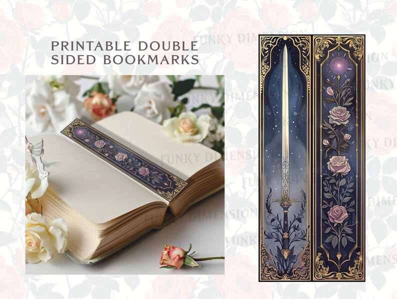 Fantasy Bookmarks | Rose, Sword, Twilight Design (digital Download) - Etsy