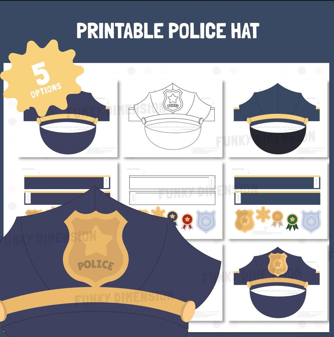 Printable Paper Police Officer Hat | Officer Badges Hat Paper Crown ...