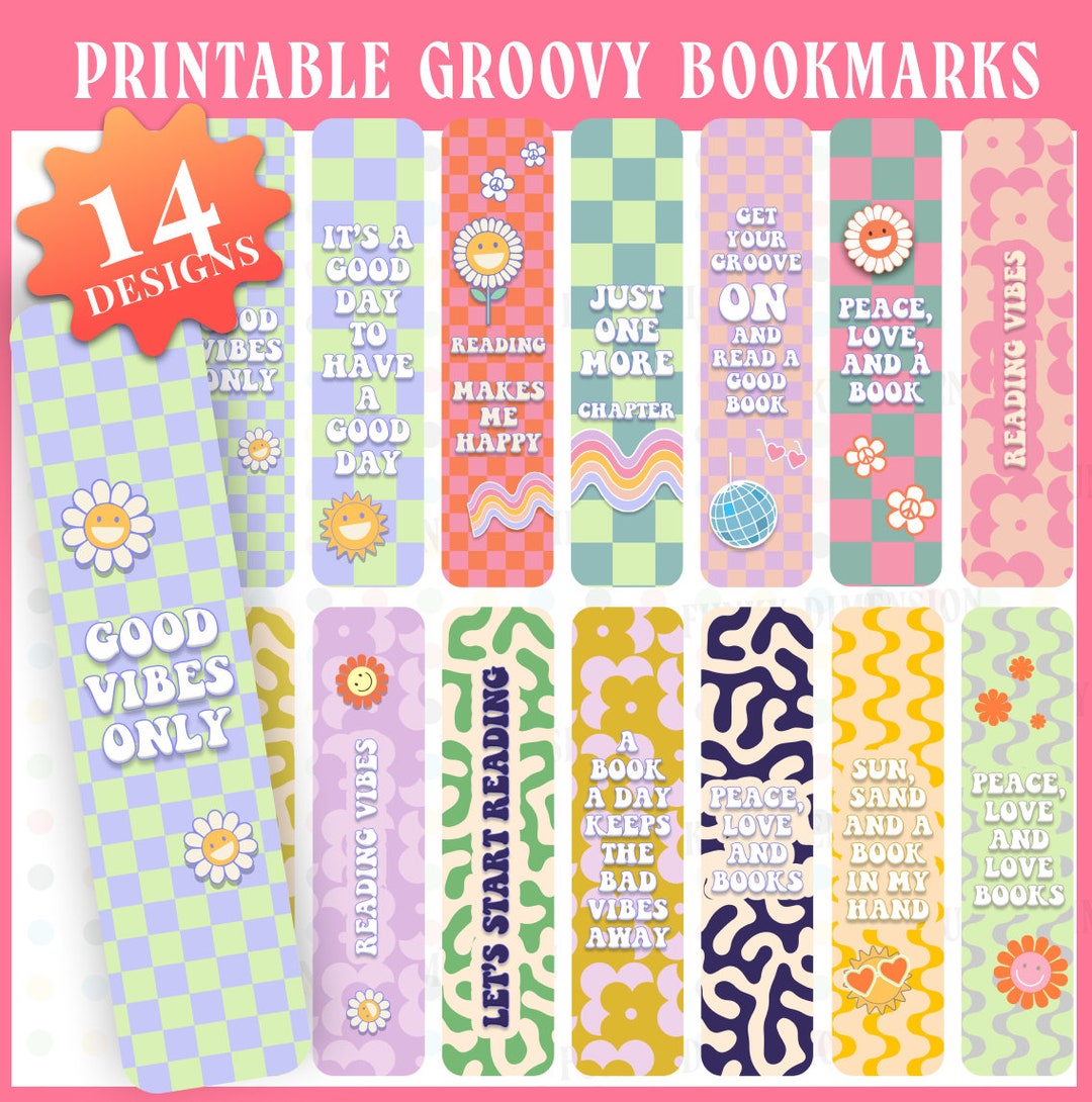 14 Printable Groovy Bookmarks Book Readers Girly Hippie Retro Pattern ...