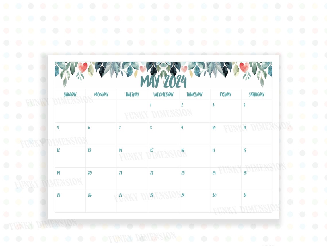 May Calendar With Watercolor Design: Elegant, Simple Layout for Spring ...