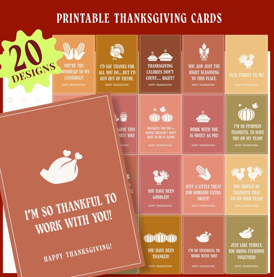 Printable Funny Thanksgiving Card Set for Coworkers, Friends ...