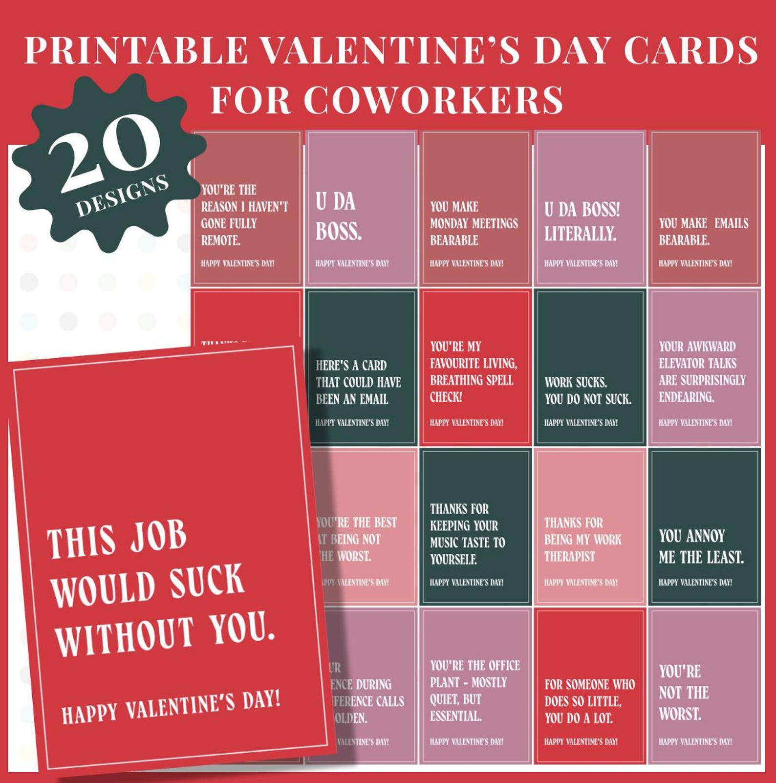 20 Printable Valentines Day Cards for Coworkers | Print at Home Gift ...