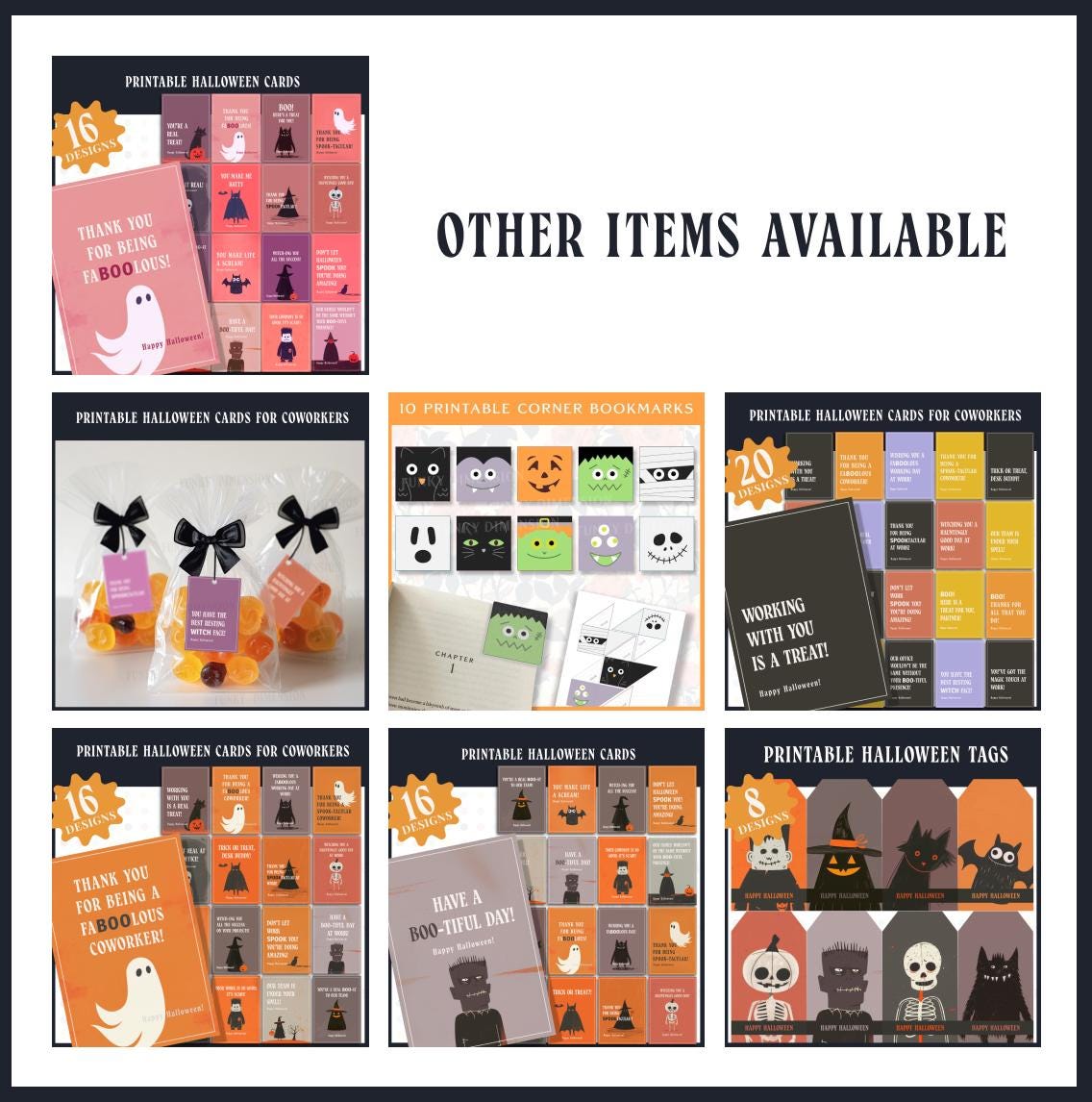 Printable Pink and Orange Halloween Cards for Coworkers Friends Family ...