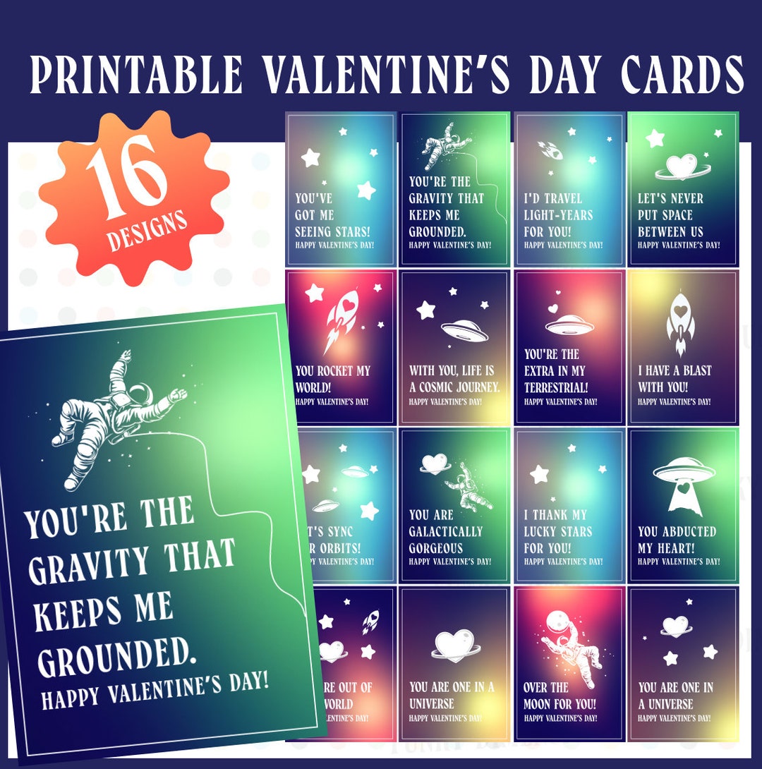 Printable Space Valentines Cards | Printable Gift Tag | Space Galaxy ...