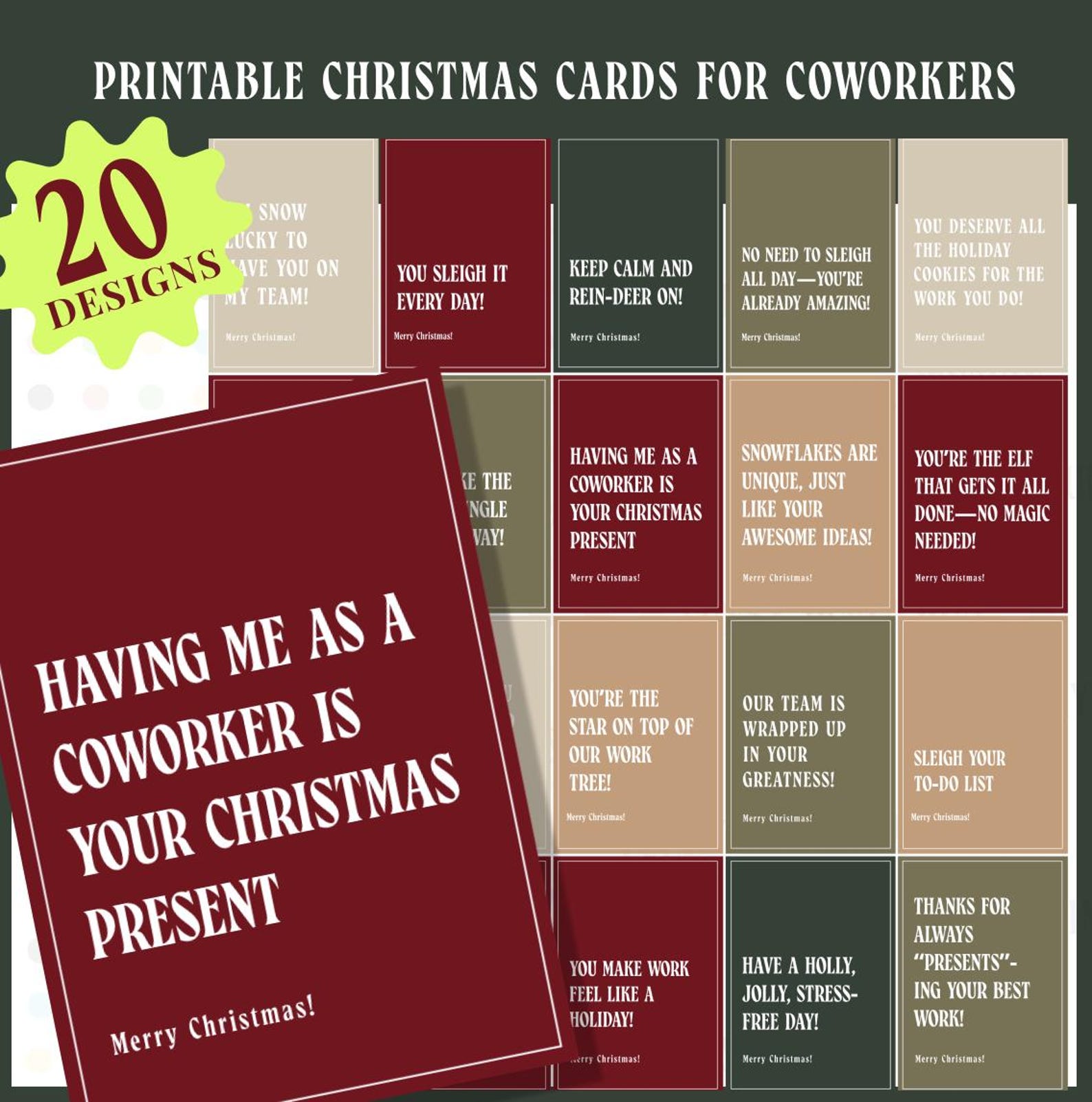 Printable Christmas Cards for Coworkers Appreciation for Employees ...