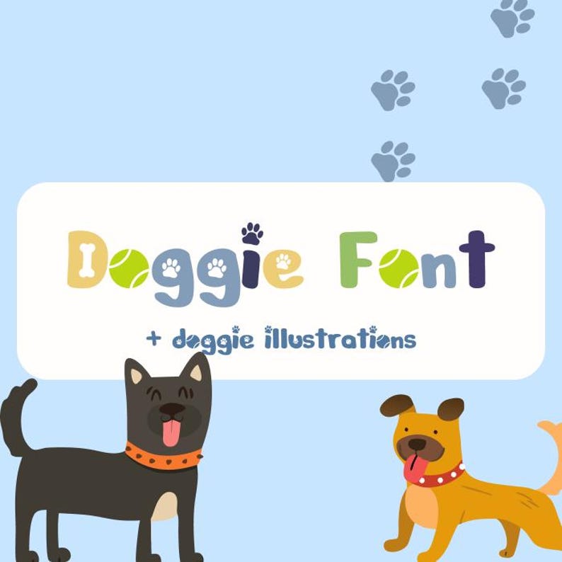 Doggie Font SVG OTF PNG, Puppy Doodle Alphabet, Pet Illustrations ...