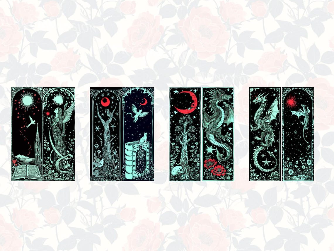 Printable Bookmarks Dragons for Fantasy Book Lovers, Fairy Elf Sword ...