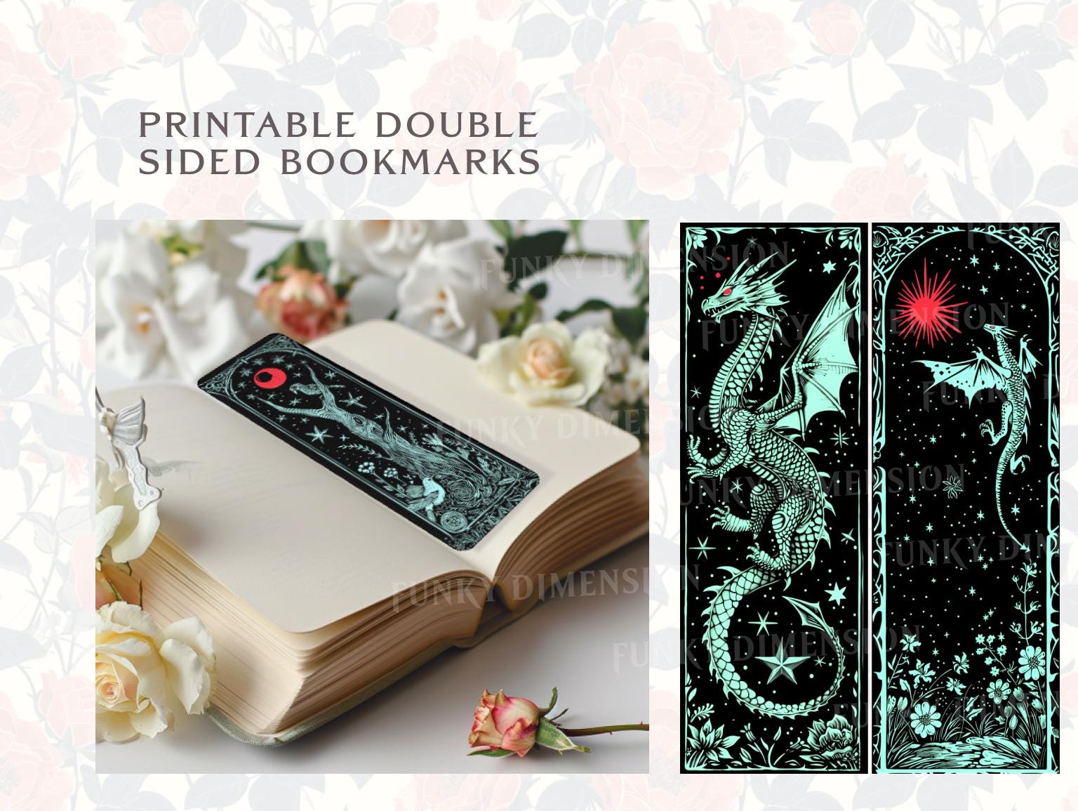 Printable Bookmarks Dragons for Fantasy Book Lovers, Fairy Elf Sword ...