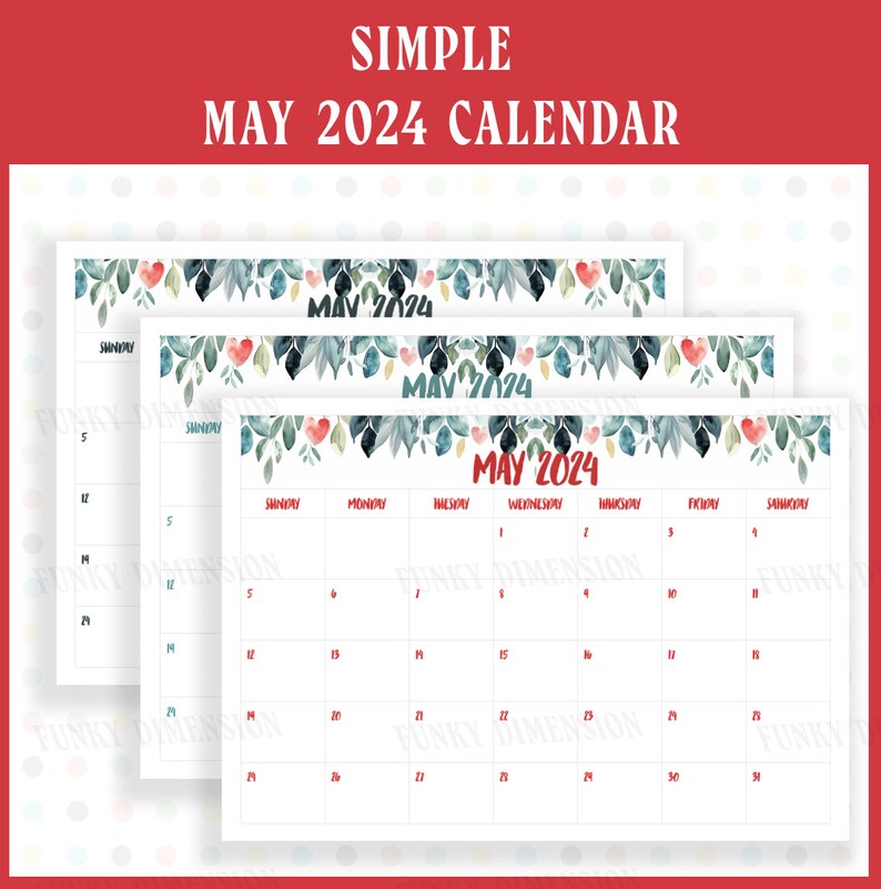 May Calendar With Watercolor Design: Elegant, Simple Layout for Spring ...