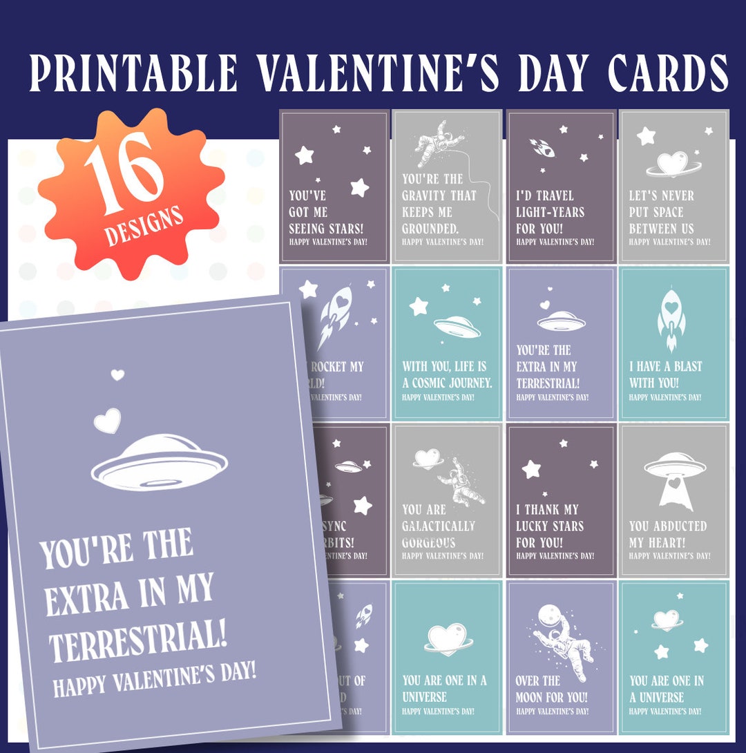 Printable Space Valentines Cards | Printable Gift Tag | Space Galaxy ...